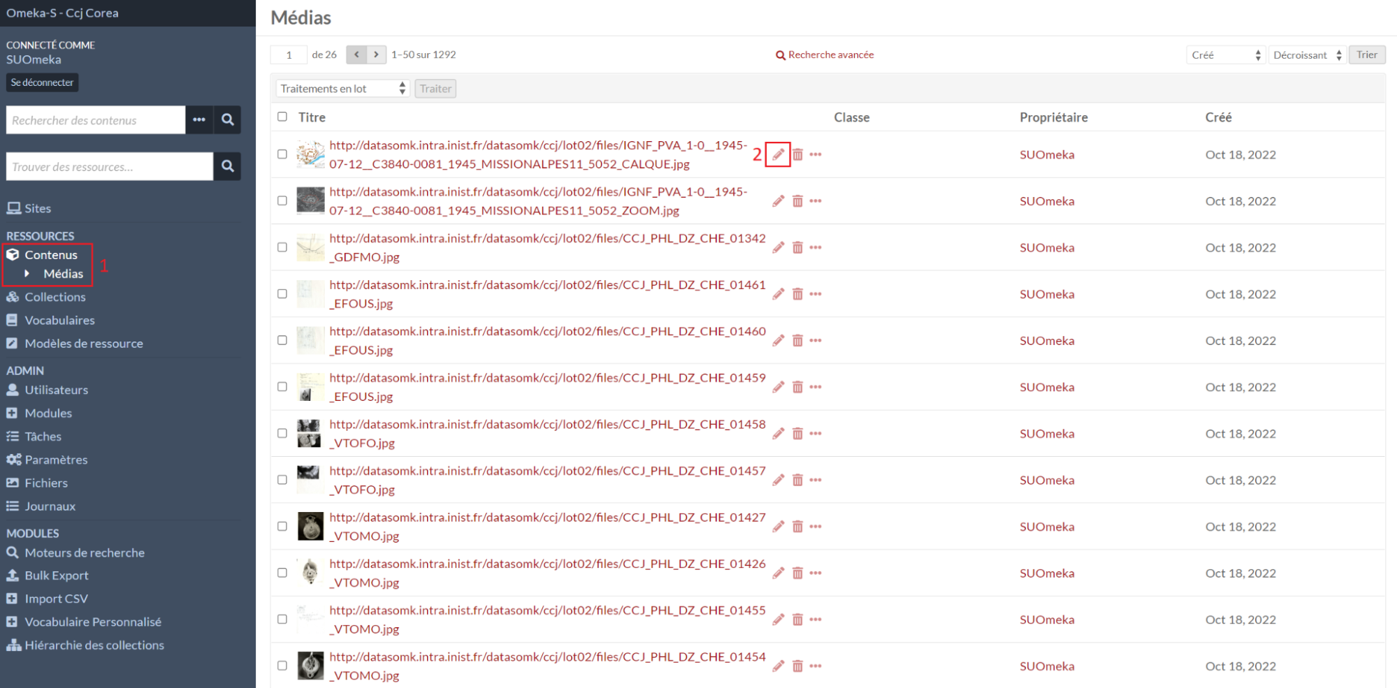 Médias - Guide Omeka S