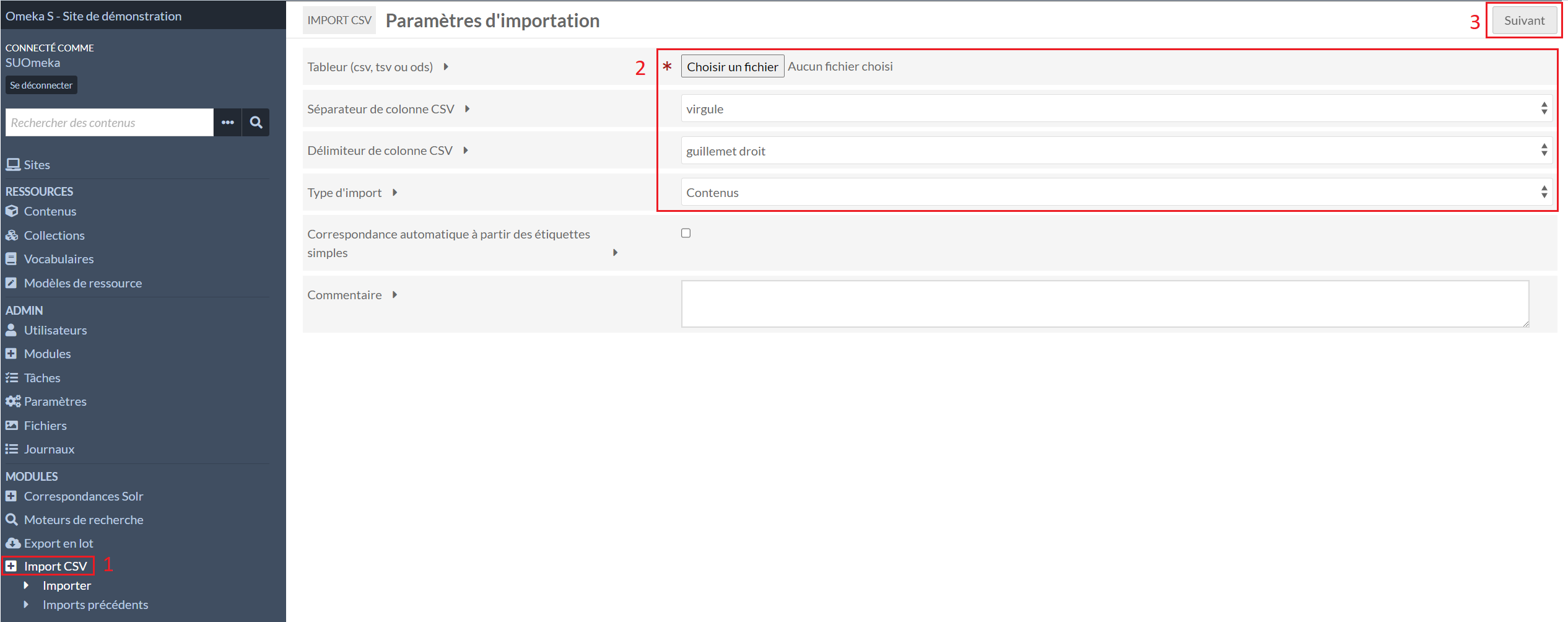 Import CSV - Guide Omeka S