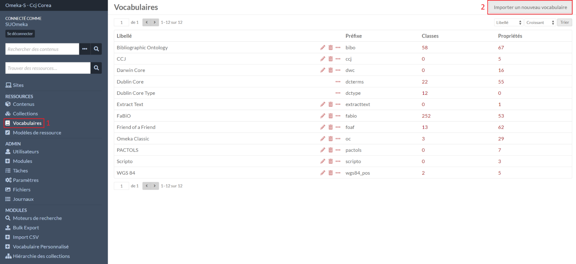 Vocabulaires - Guide Omeka S