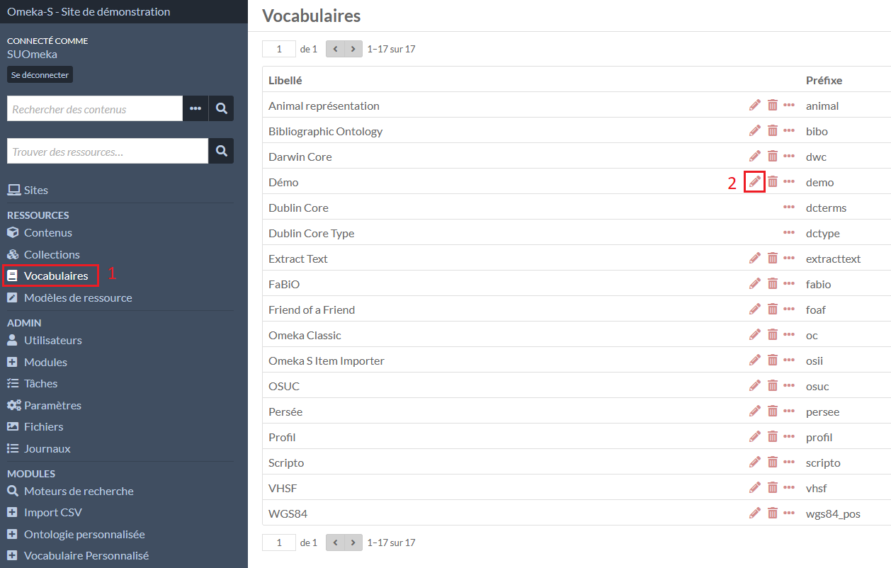 Vocabulaires - Guide Omeka S