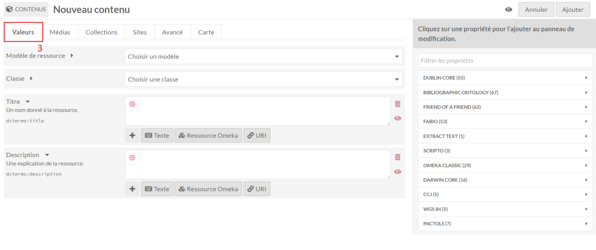Contenus - Guide Omeka S